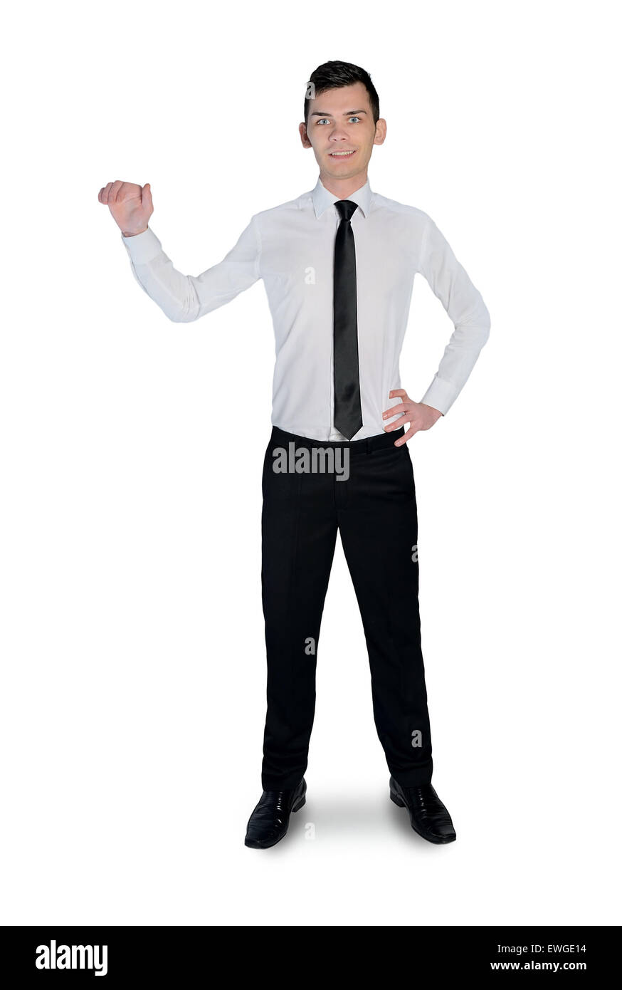 Isolated business man presenting something Stock Photo - Alamy