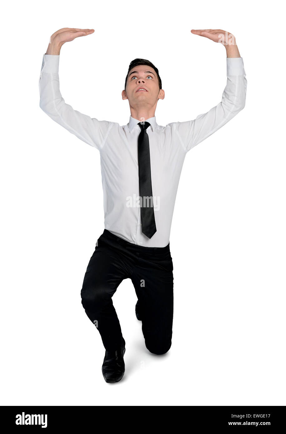 Isolated business man push something Stock Photo - Alamy