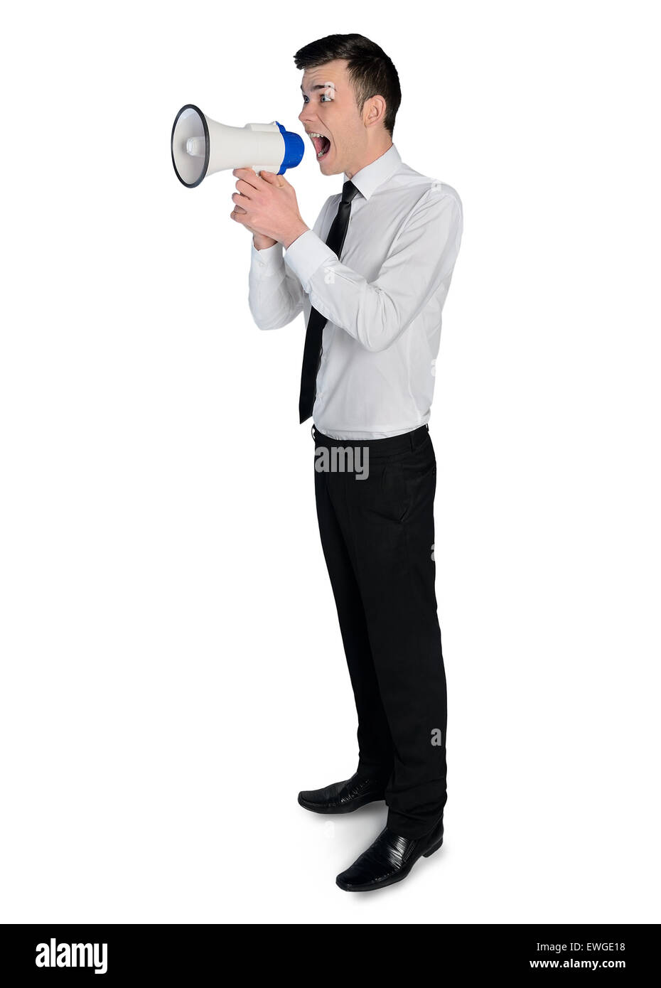 Isolated business man with loudspeaker Stock Photo - Alamy