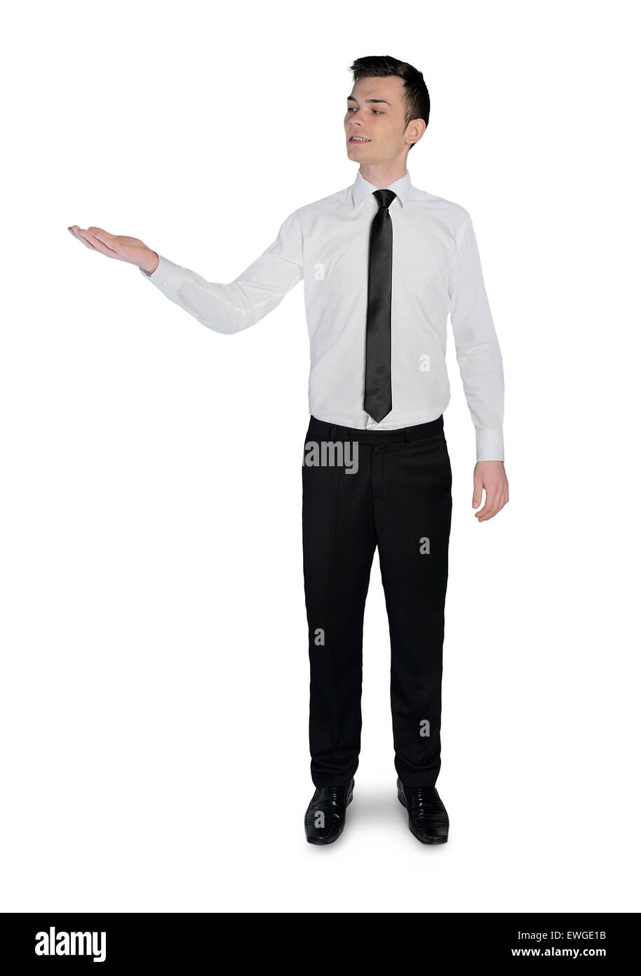 Isolated business man holding something Stock Photo - Alamy