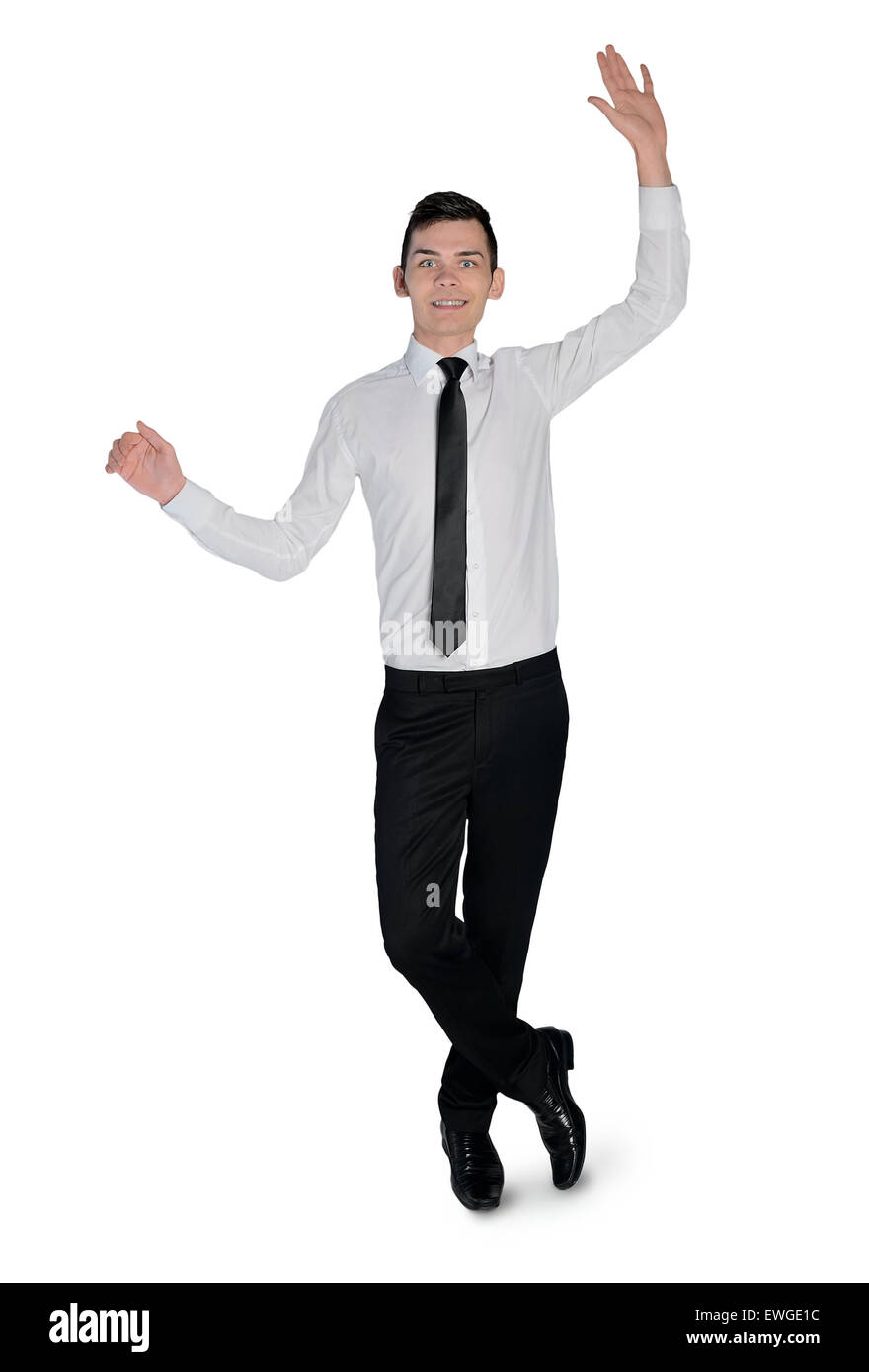 Isolated business man presenting something Stock Photo - Alamy