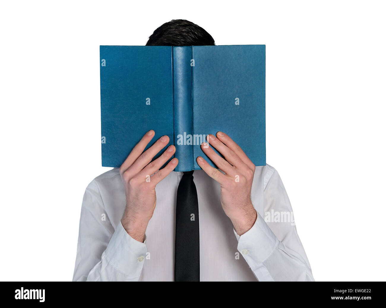 Isolated business man hide reading book Stock Photo - Alamy