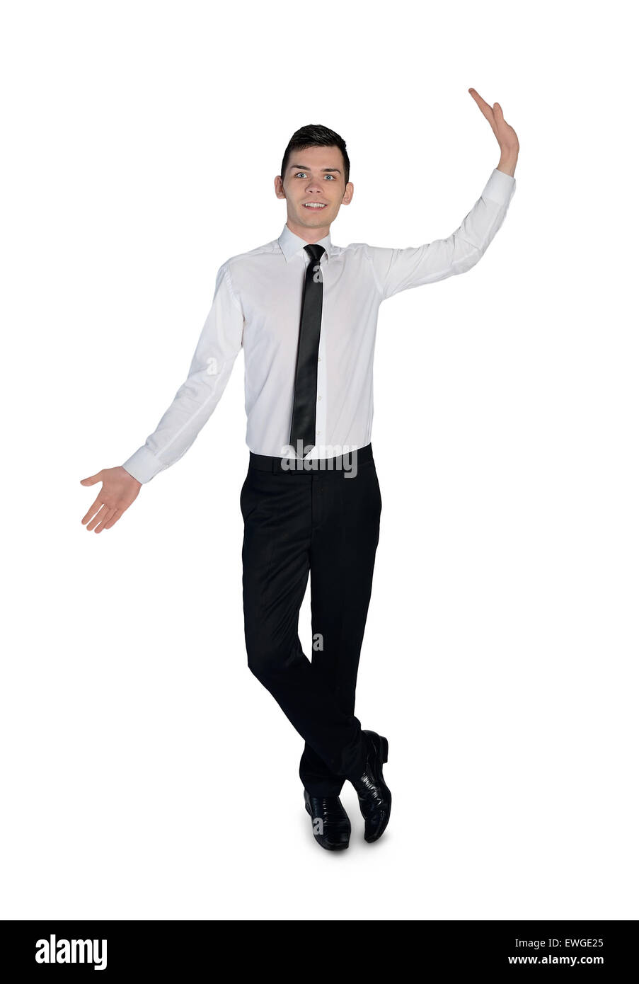 Isolated business man presenting something Stock Photo - Alamy