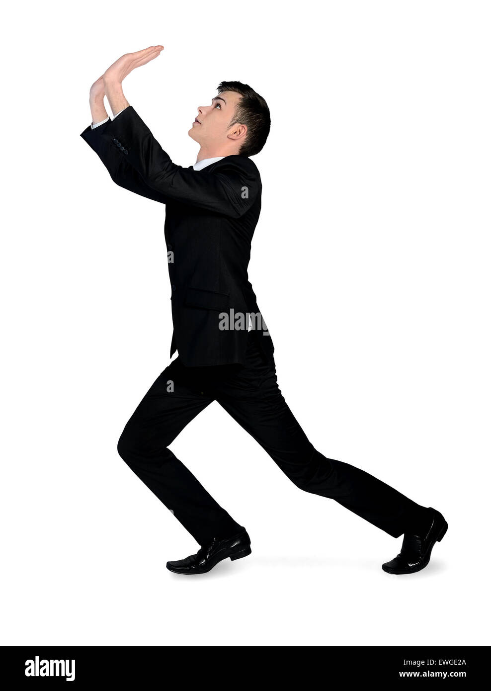 Isolated business man push something Stock Photo - Alamy