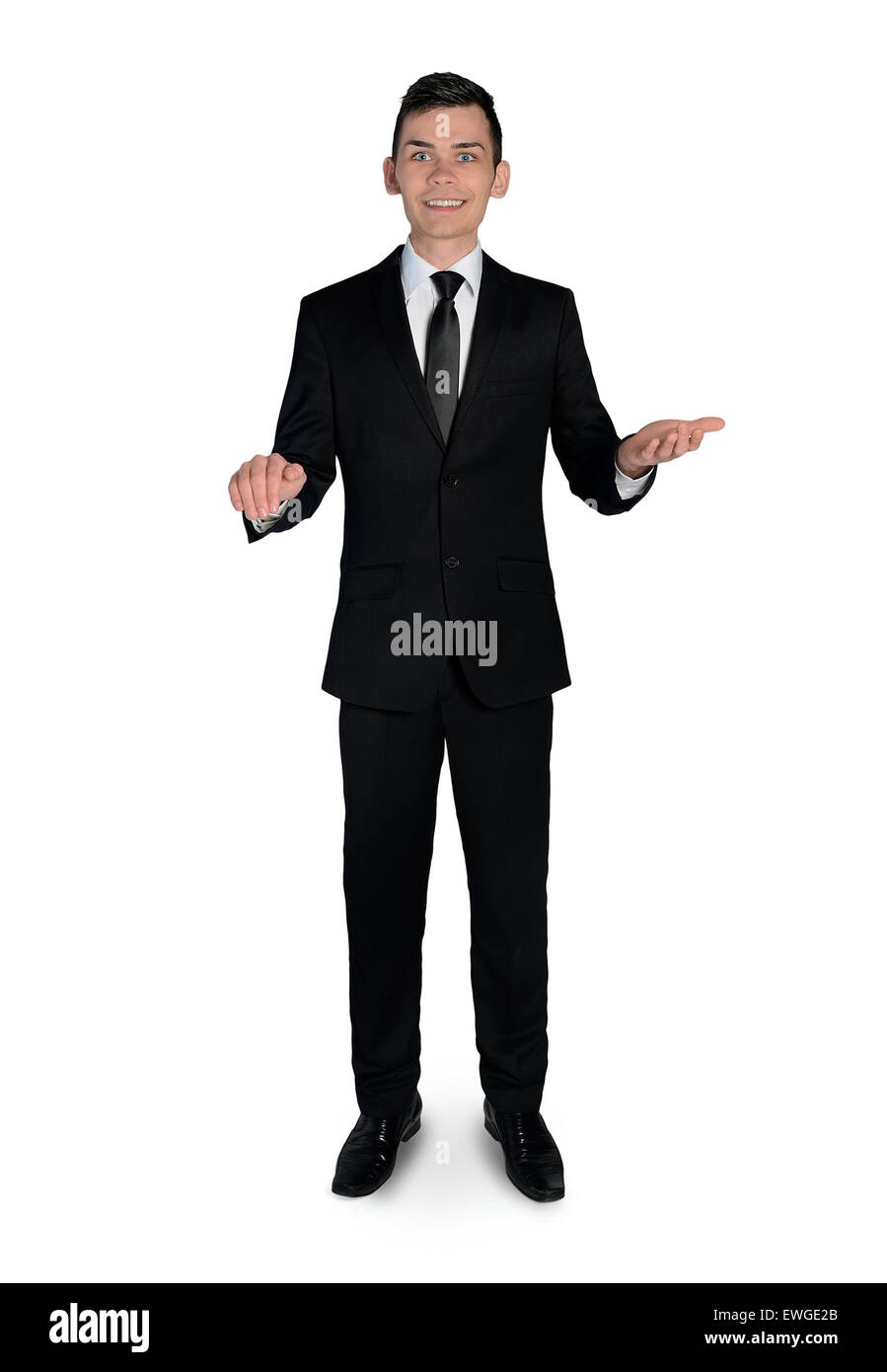 Isolated business man presenting something Stock Photo - Alamy
