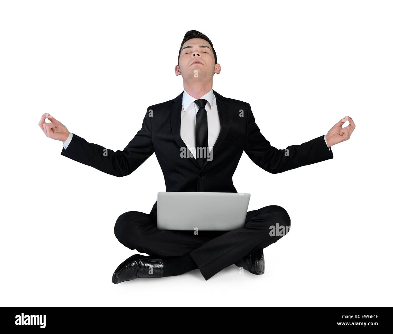 Isolated business man pray with laptop Stock Photo - Alamy