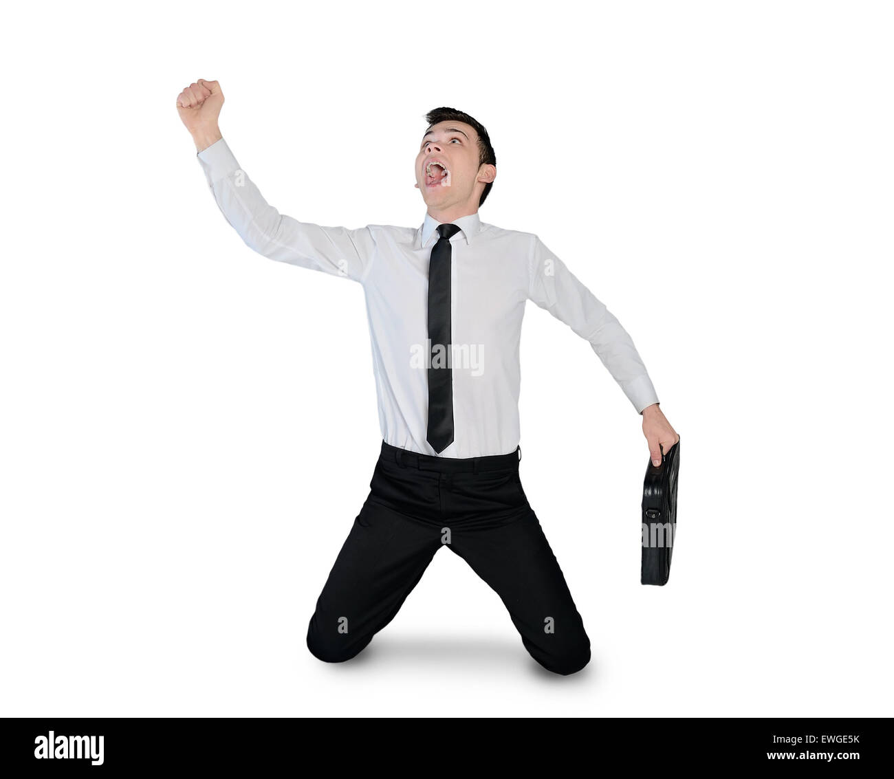 Isolated business man winner hand up Stock Photo - Alamy