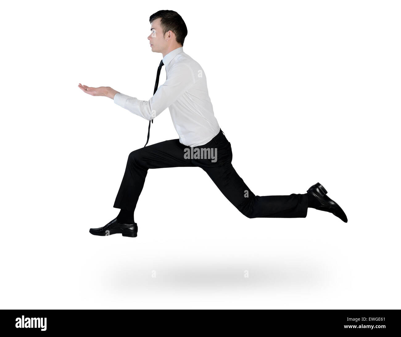 Isolated business man run holding something Stock Photo - Alamy