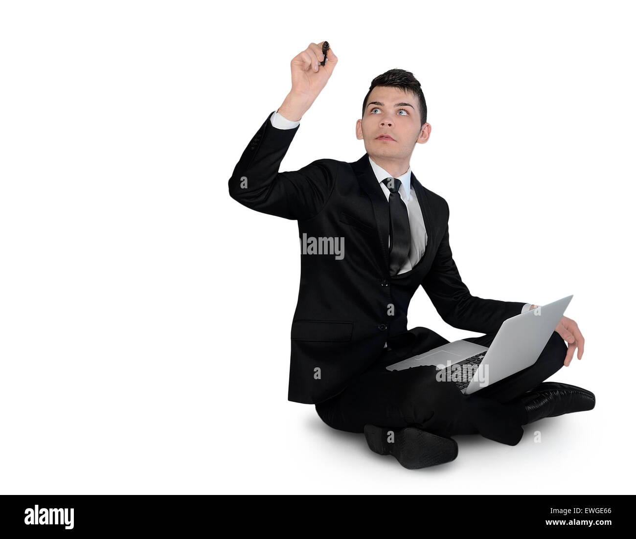 Isolated business man write something Stock Photo - Alamy