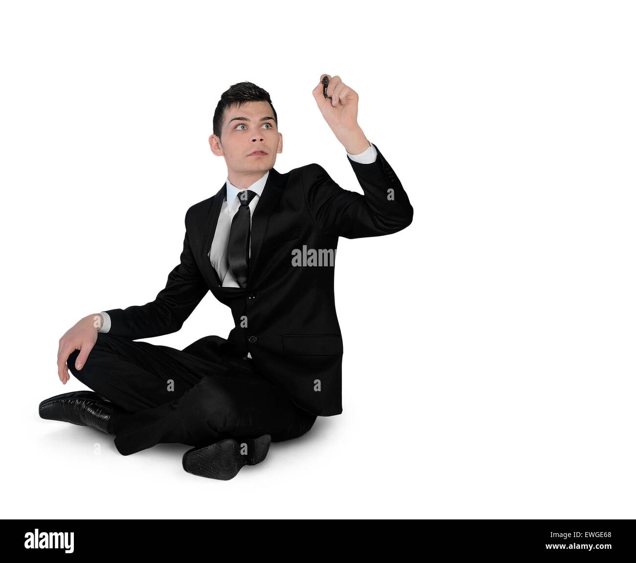 Isolated business man write something Stock Photo - Alamy
