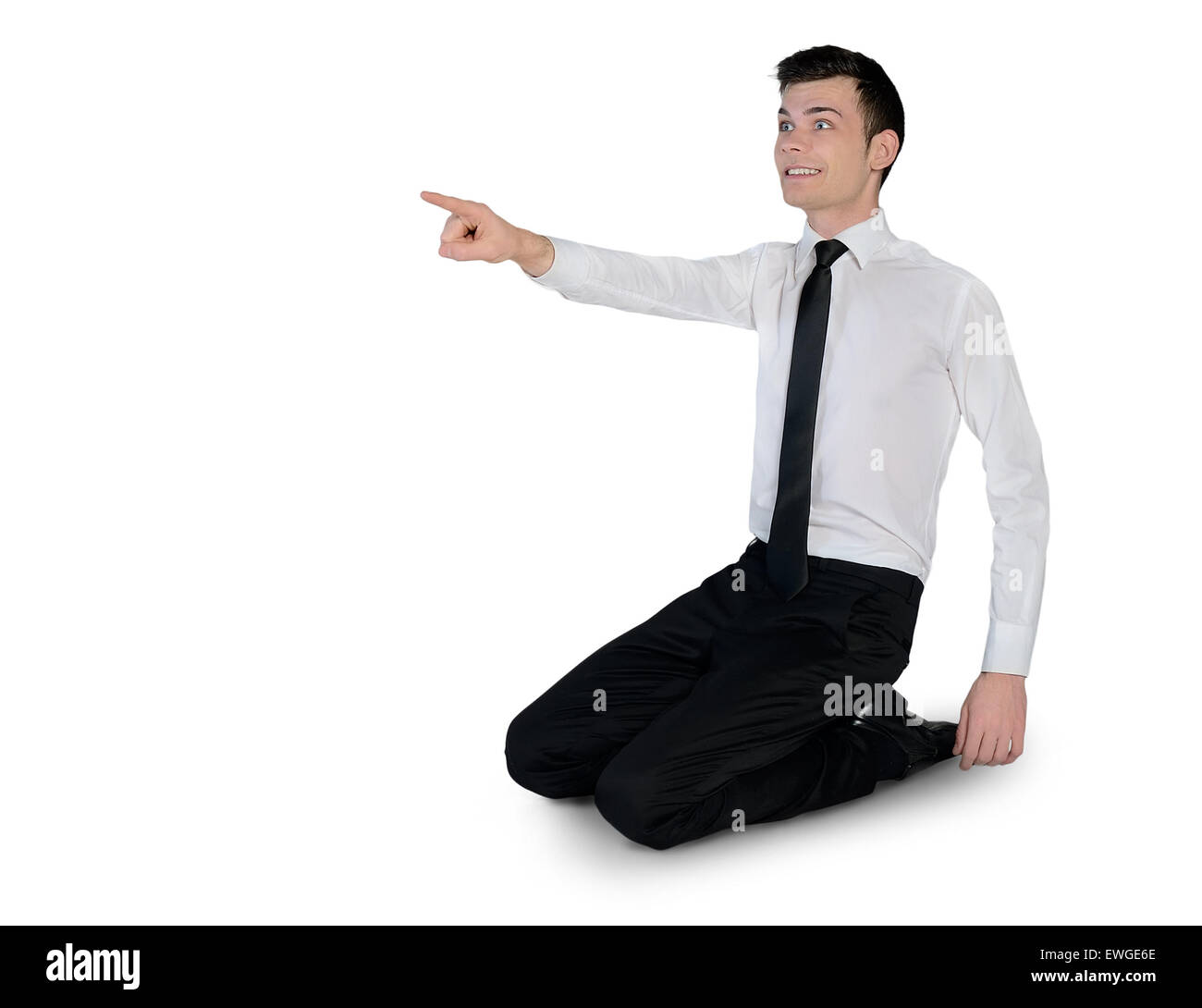 Isolated business man pointing side Stock Photo - Alamy
