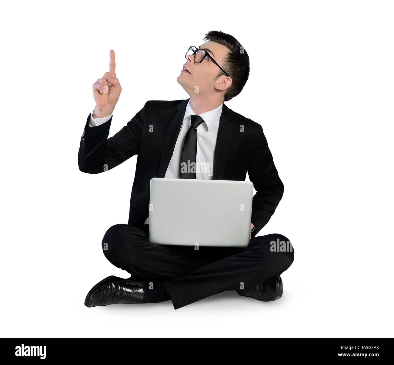 Isolated business man pointing up Stock Photo - Alamy