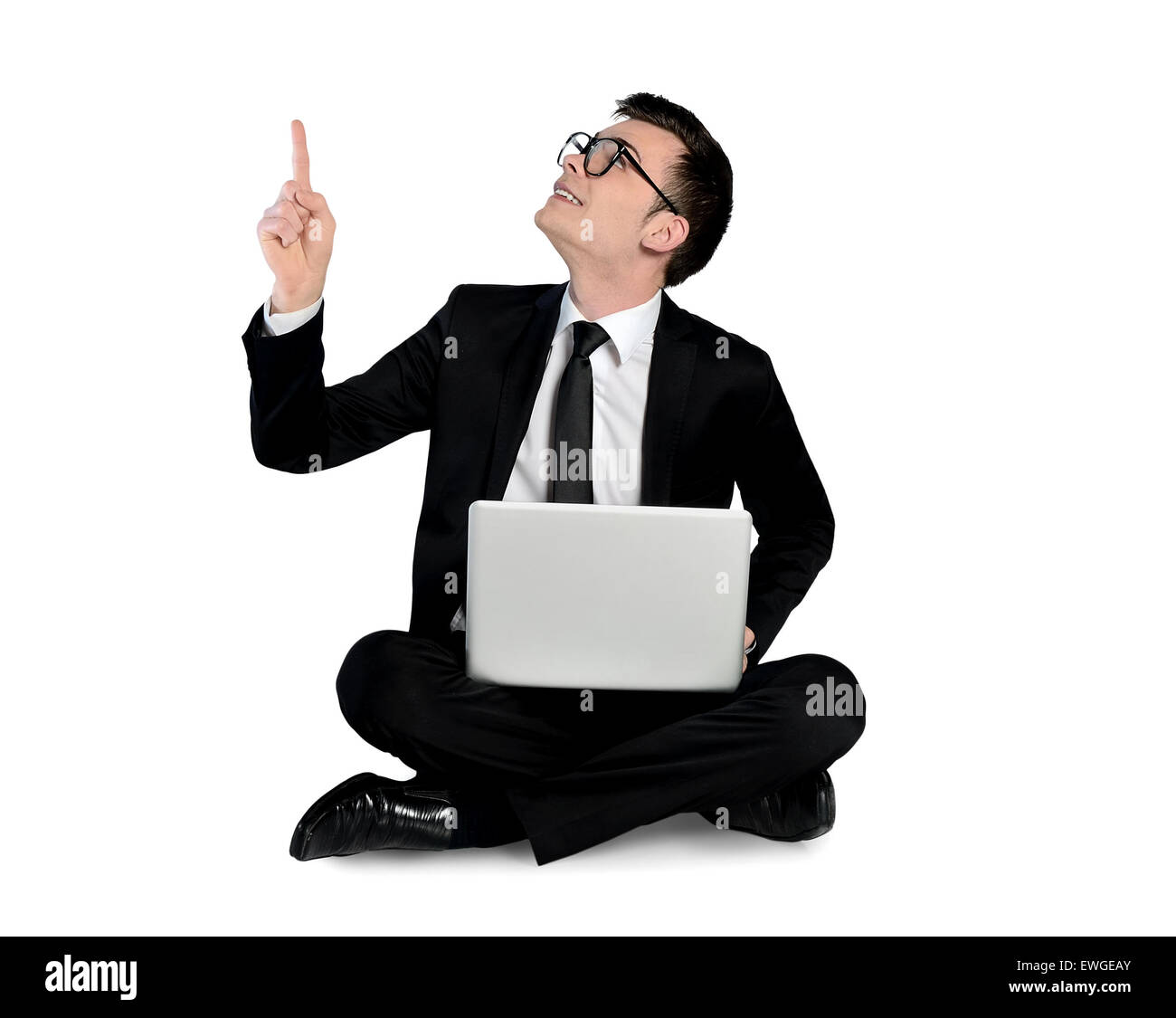 Isolated business man pointing up Stock Photo - Alamy