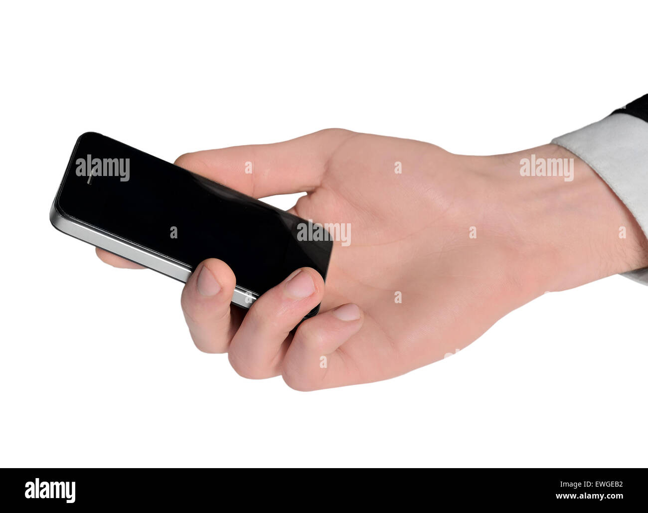 Isolated male hand holding phone Stock Photo - Alamy