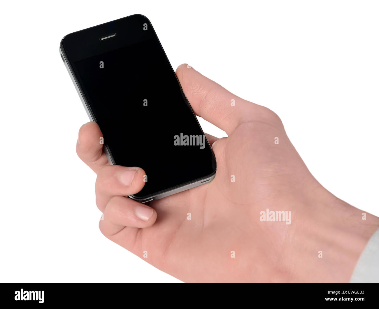 Isolated male hand holding phone Stock Photo - Alamy