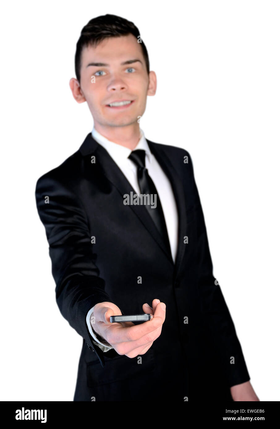 Isolated business man give phone Stock Photo - Alamy Isolated business man give phone Stock Photo - Alamy