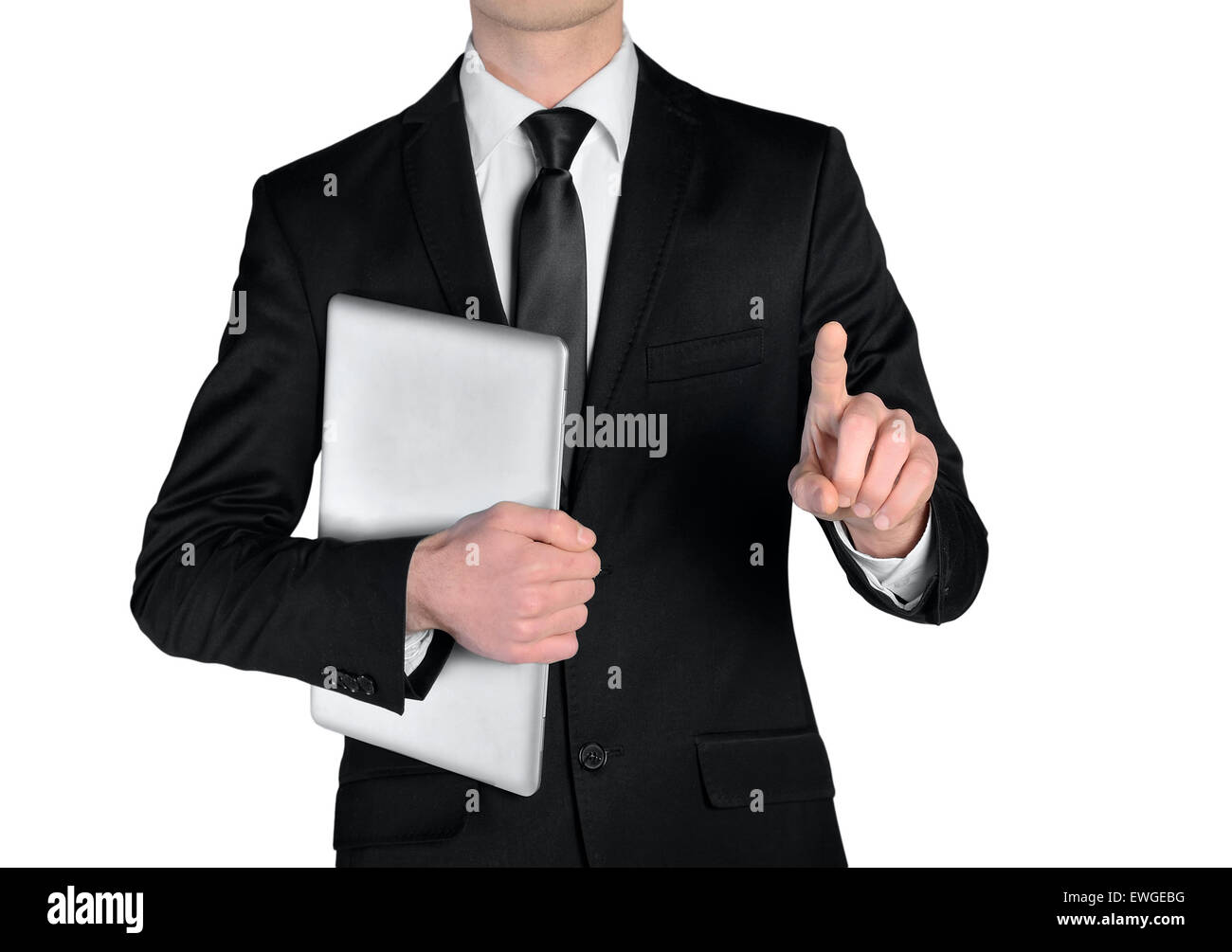 Isolated business man press something Stock Photo - Alamy