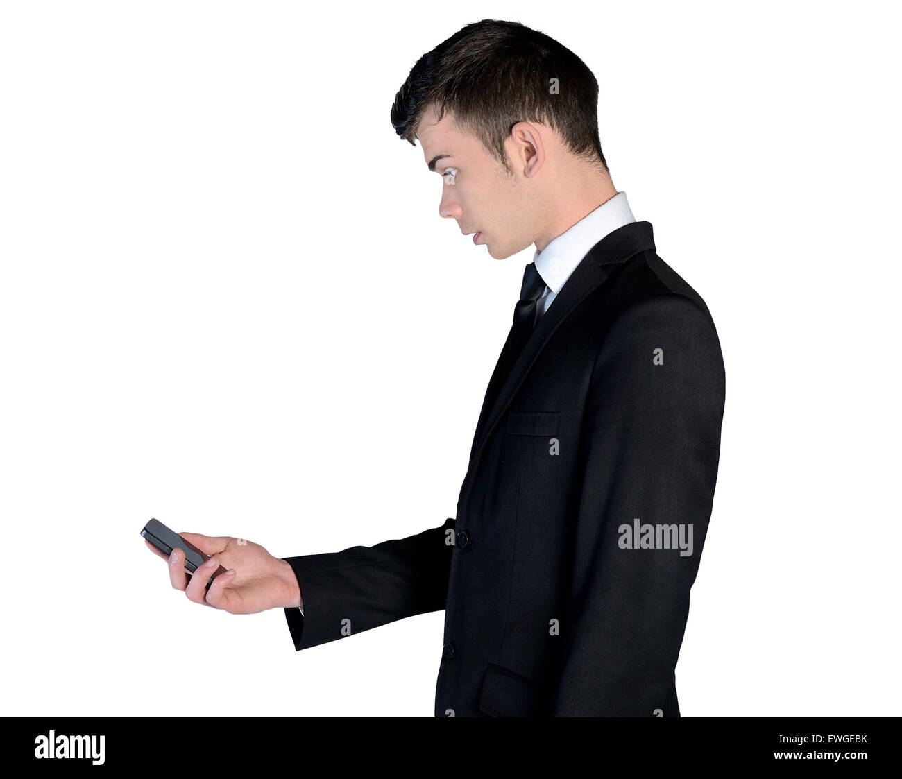 Isolated business man check phone Stock Photo - Alamy