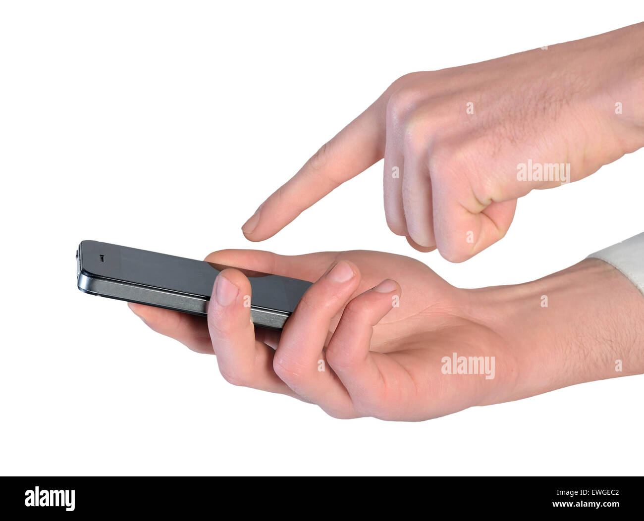Isolated man hand using phone Stock Photo - Alamy
