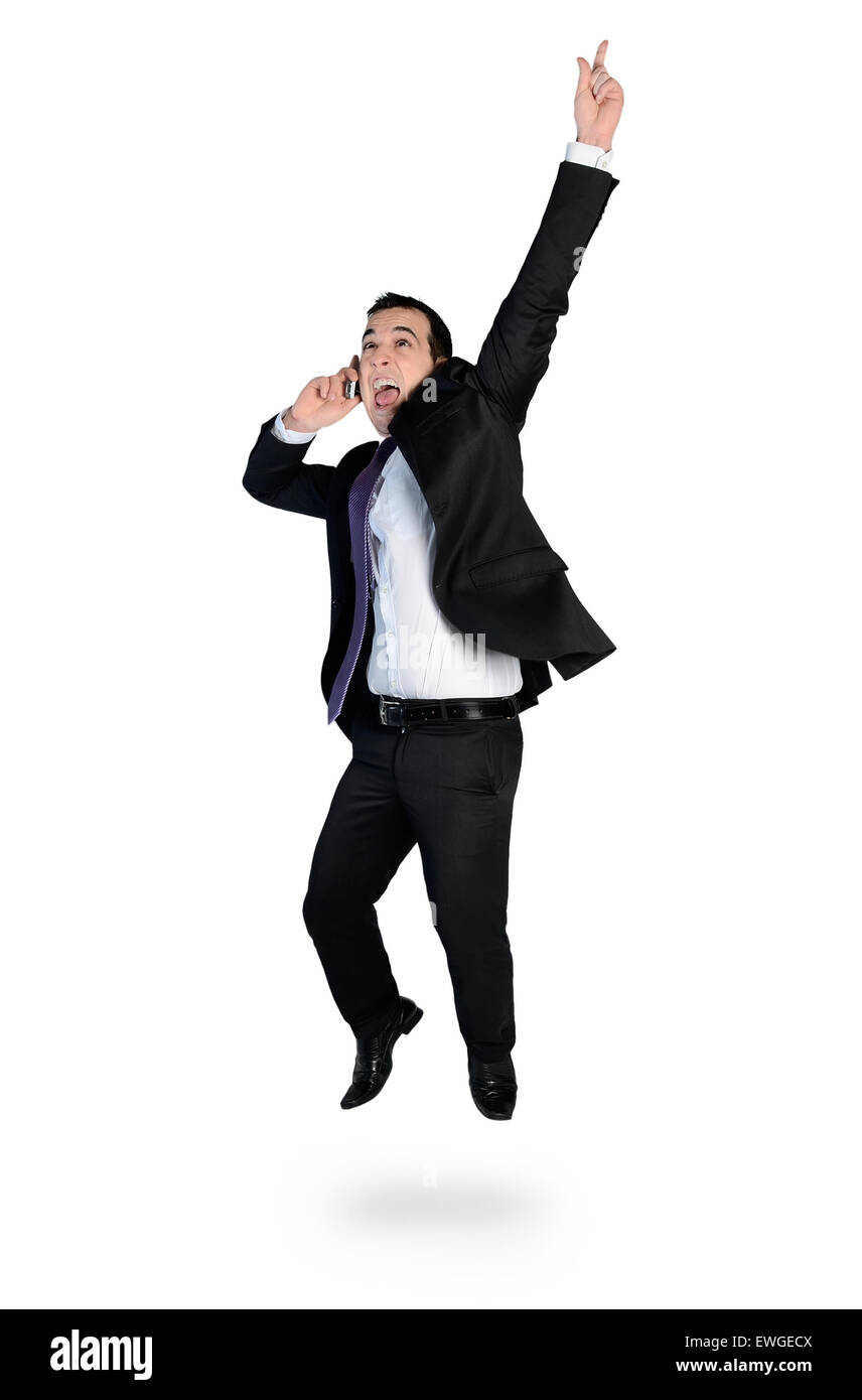 Isolated business man winner hand up Stock Photo - Alamy