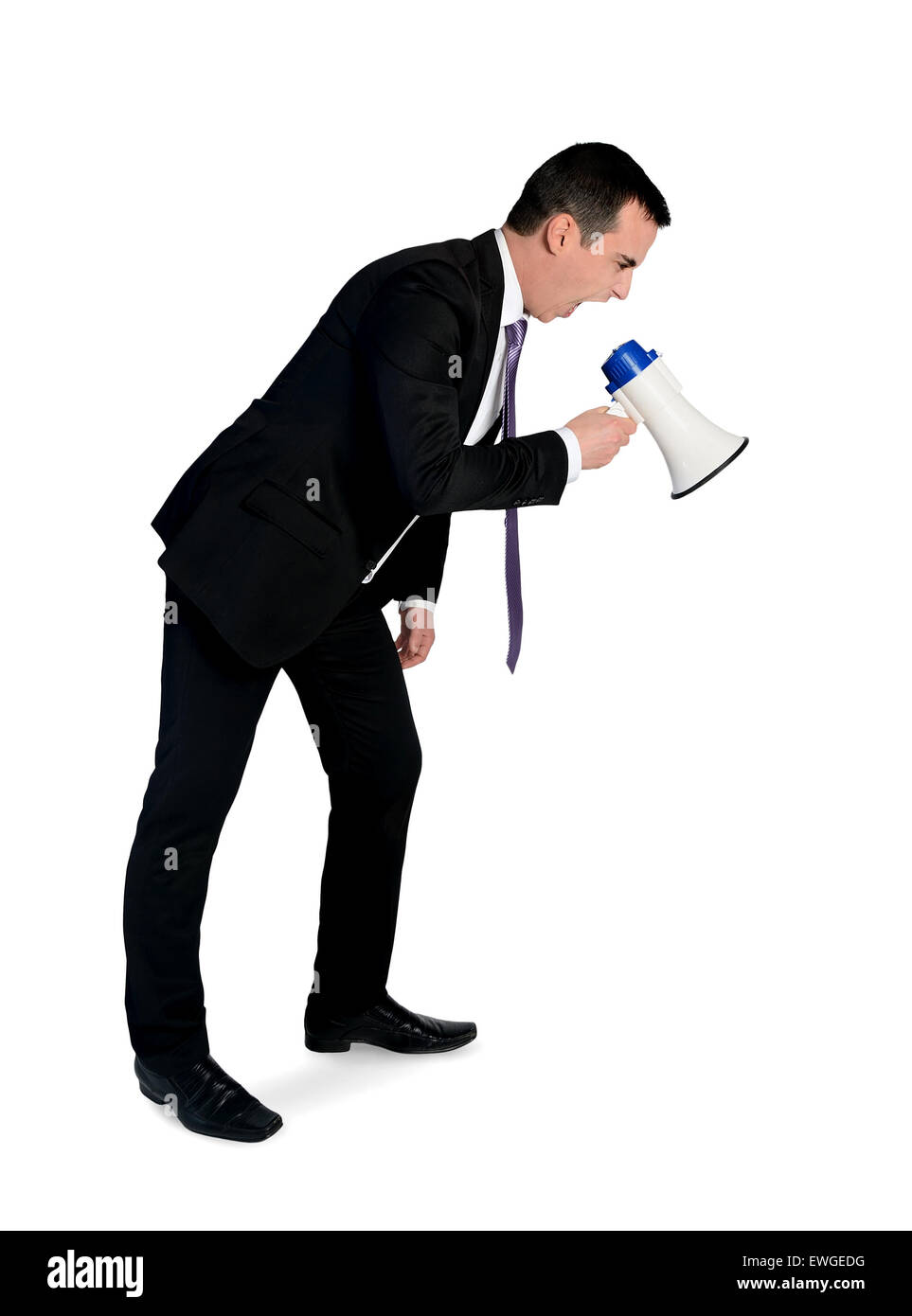 Isolated business man with megaphone Stock Photo - Alamy