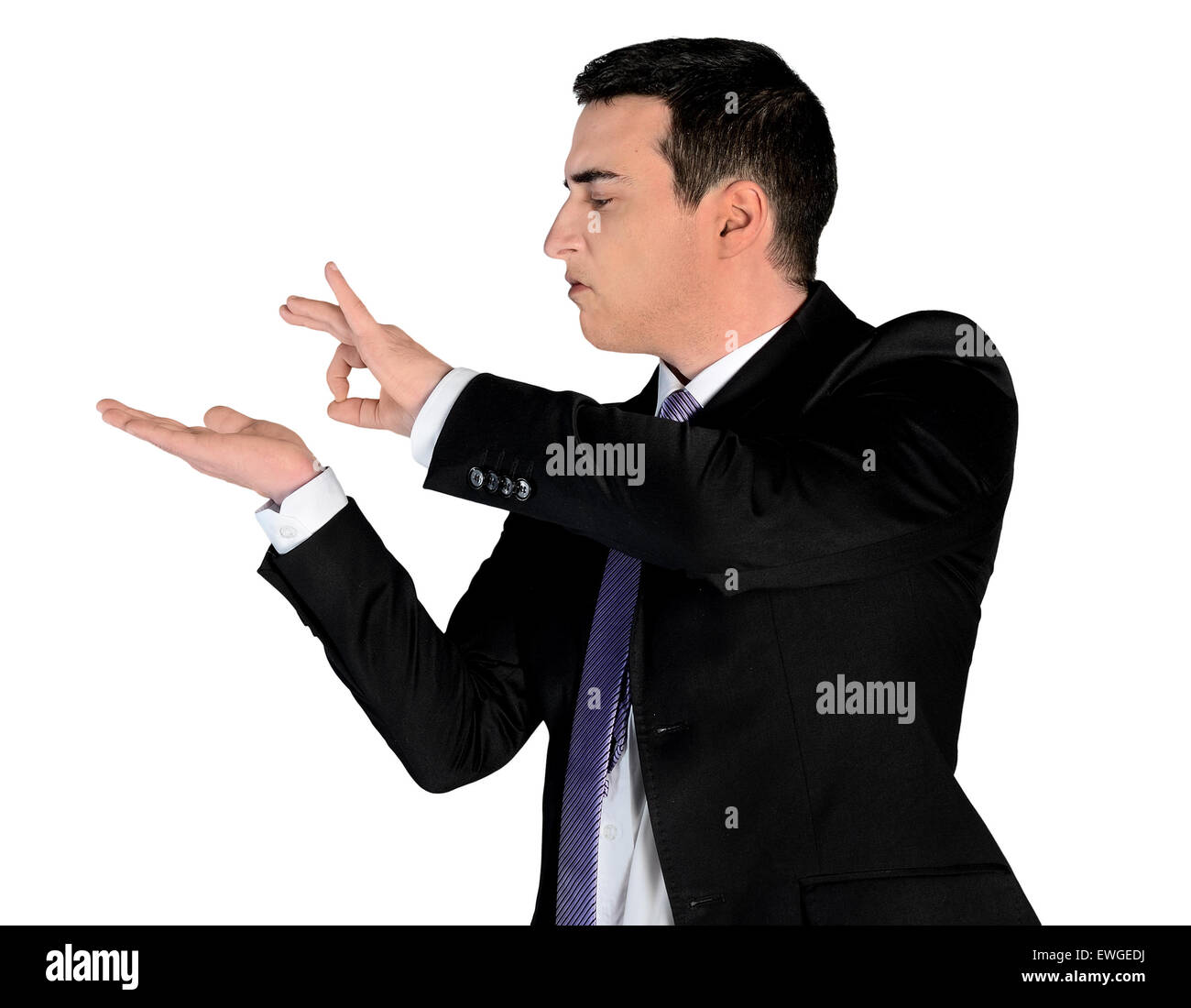 Isolated business man flick something Stock Photo - Alamy