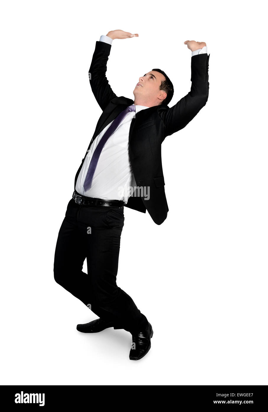 Isolated business man lifting something Stock Photo - Alamy