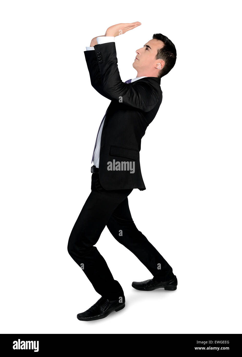 Isolated business man push something Stock Photo - Alamy