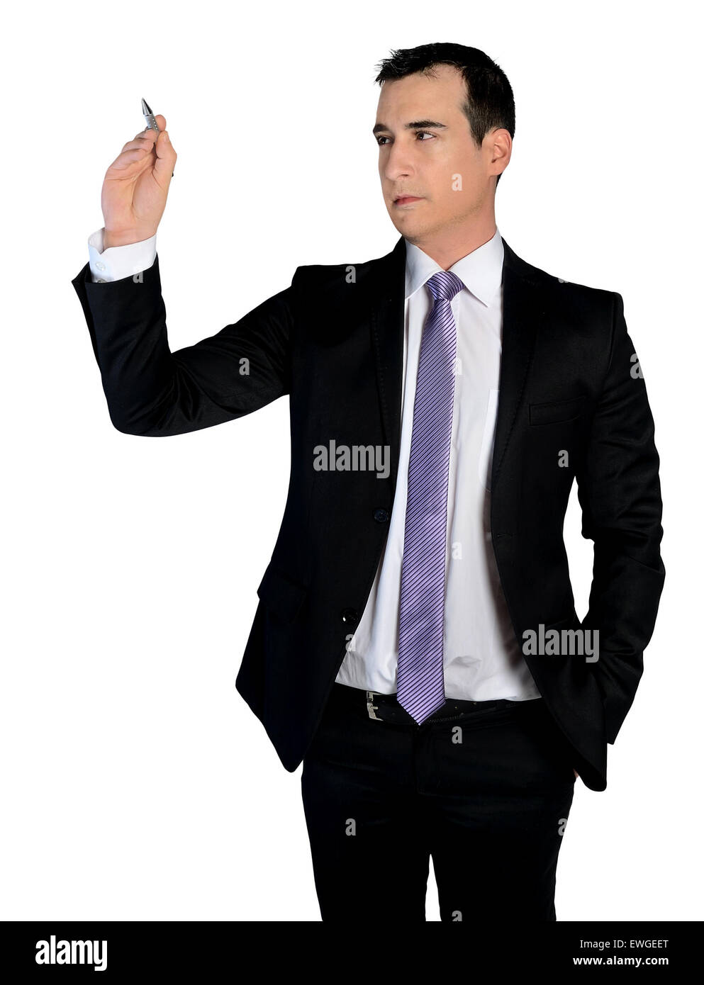 Isolated business man write something Stock Photo - Alamy