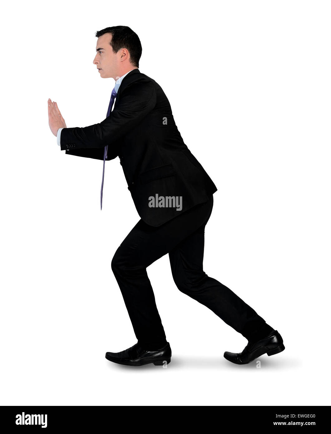 Isolated business man push something Stock Photo - Alamy