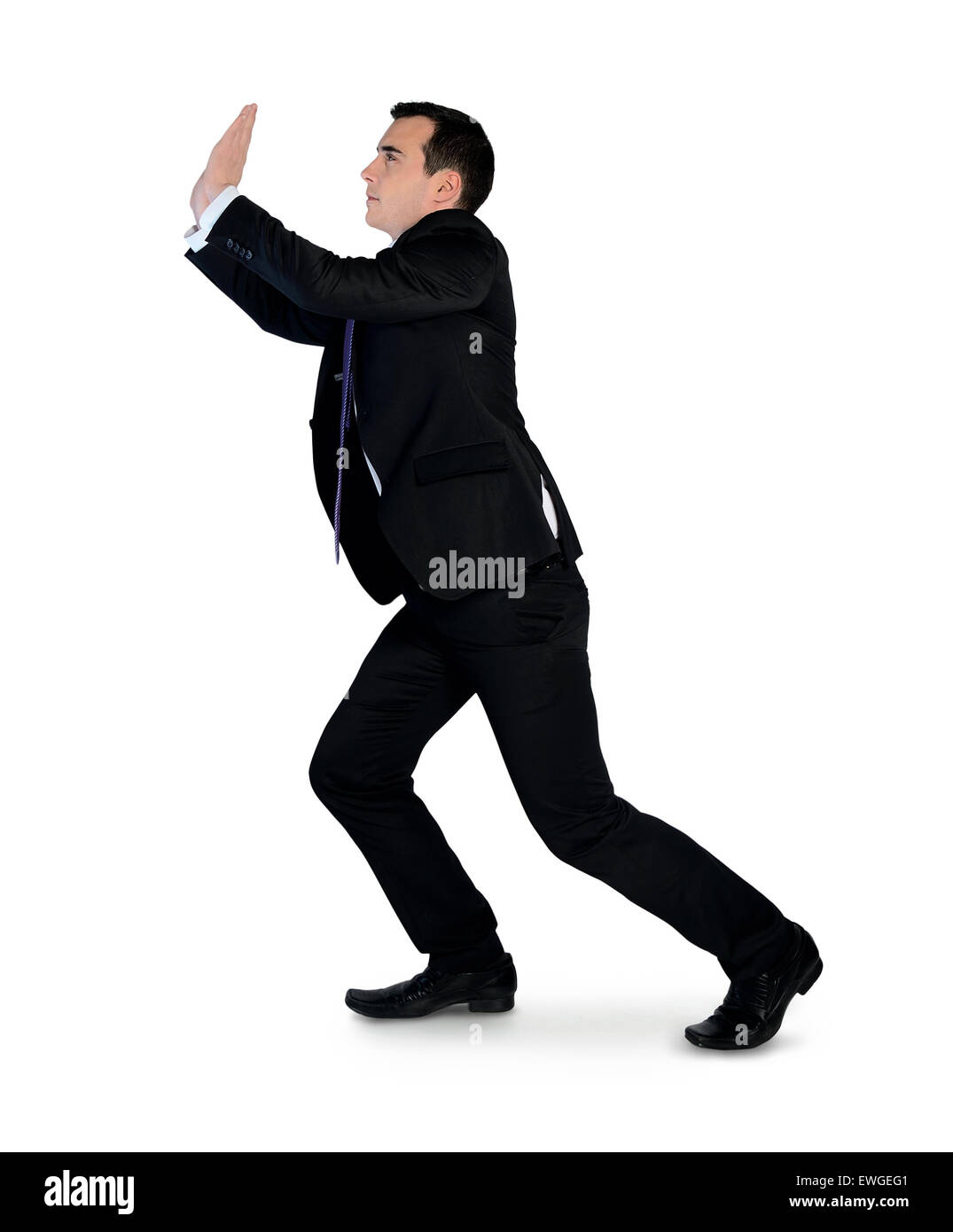 Isolated business man push something Stock Photo - Alamy