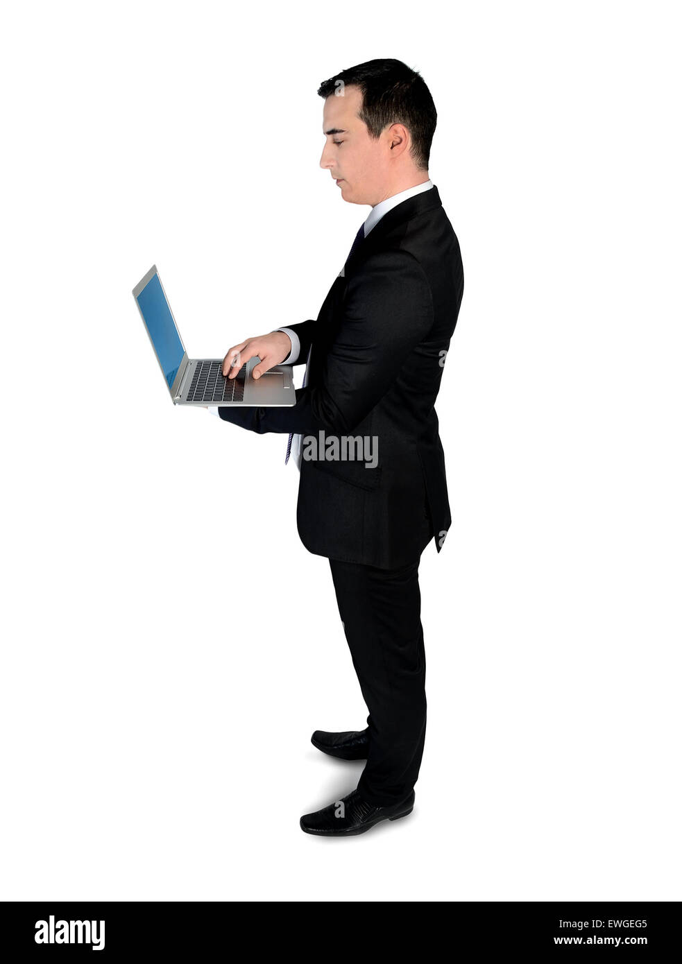 Isolated business man with laptop Stock Photo - Alamy