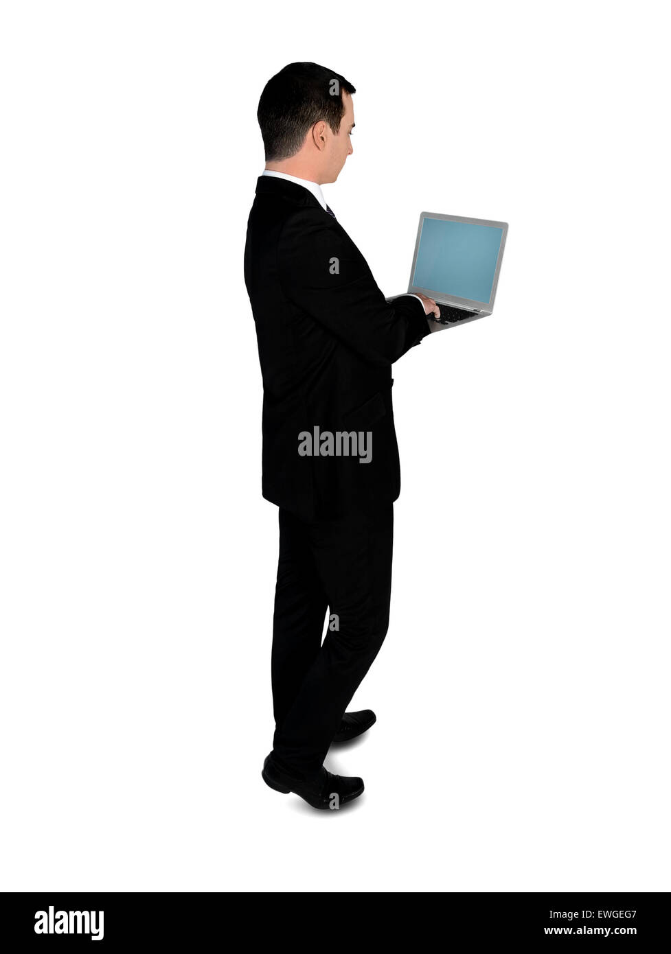 Isolated business man with laptop Stock Photo - Alamy