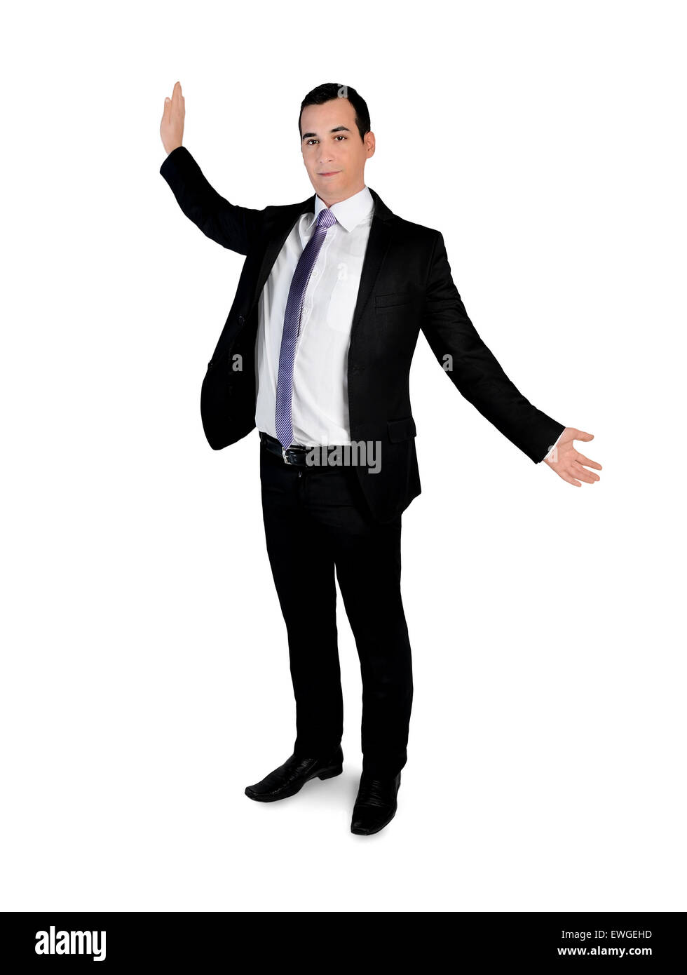 Isolated business man presenting something Stock Photo - Alamy