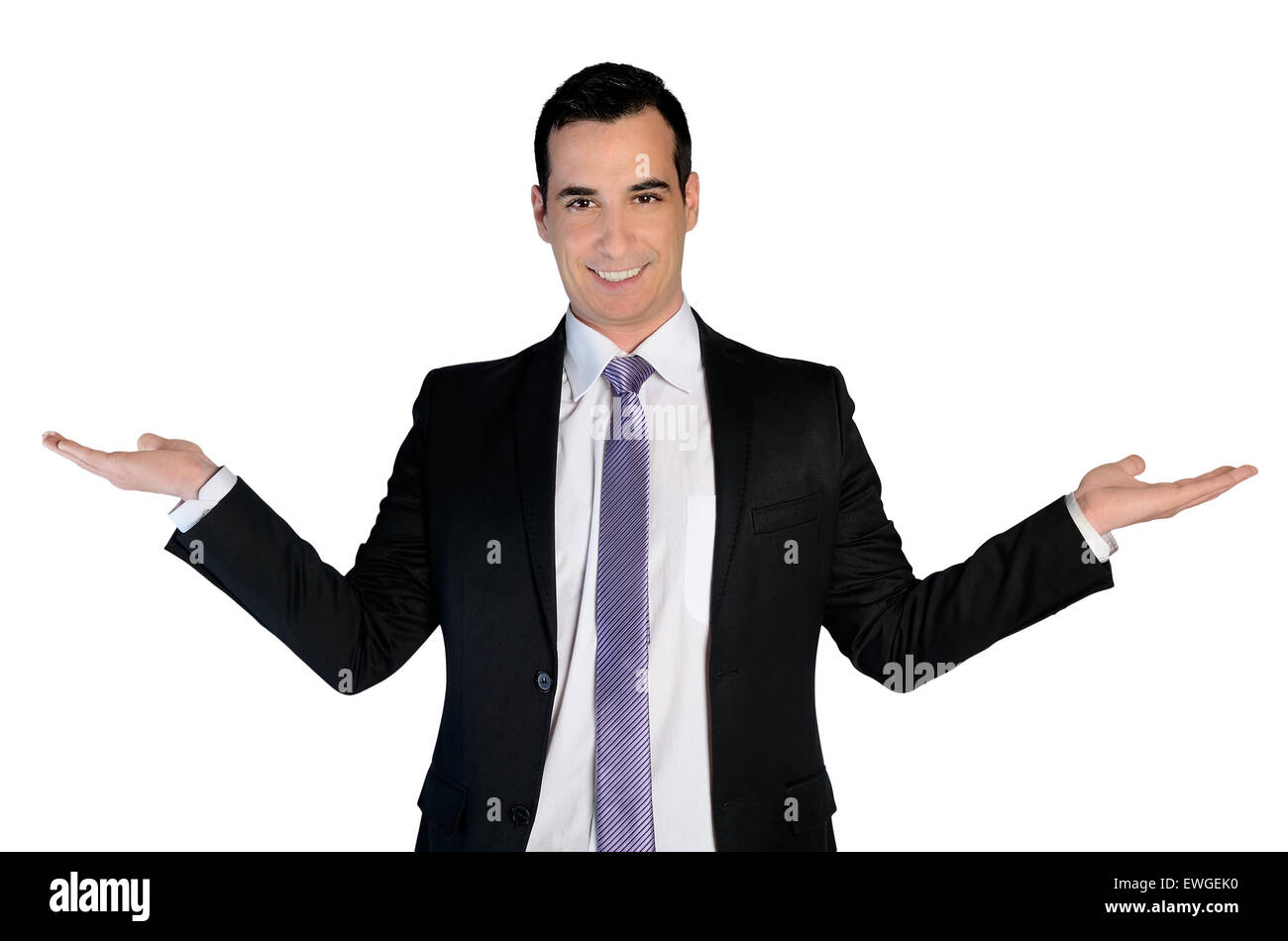 Isolated business man presenting something Stock Photo - Alamy Isolated business man presenting something Stock Photo - Alamy