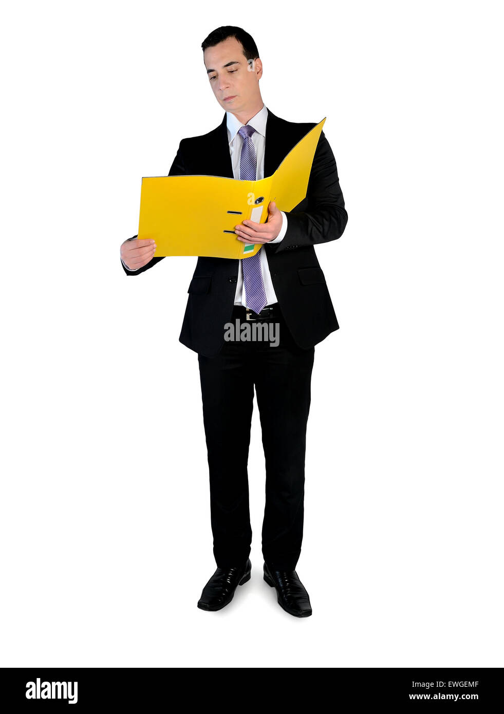 Isolated business man with file Stock Photo - Alamy