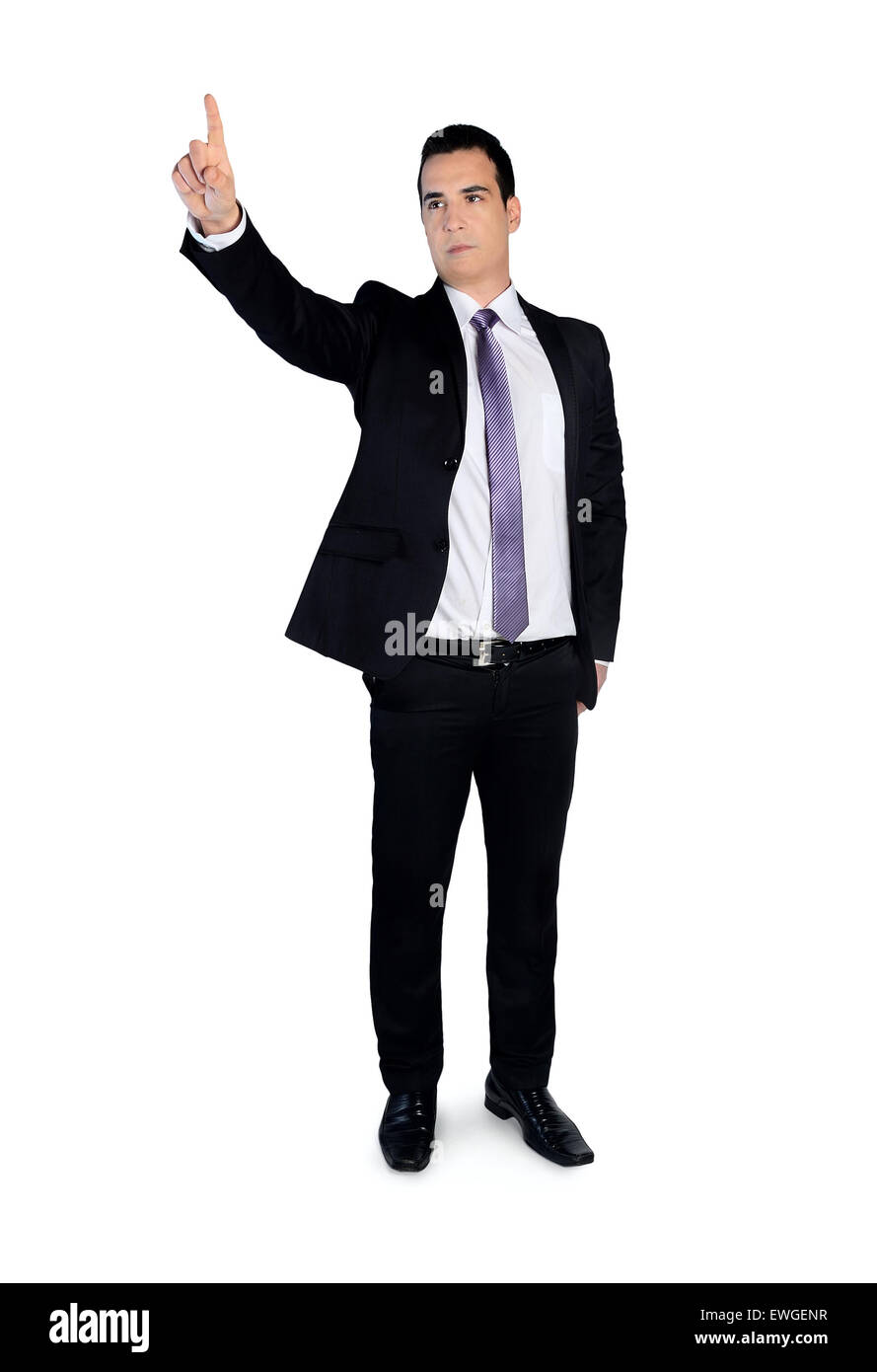 Isolated business man press something Stock Photo - Alamy