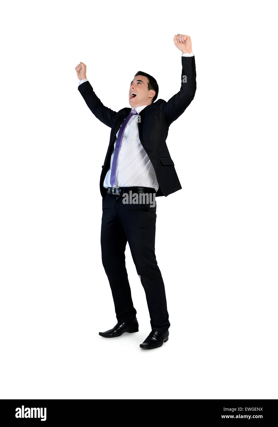 Isolated business man hands up winner Stock Photo - Alamy