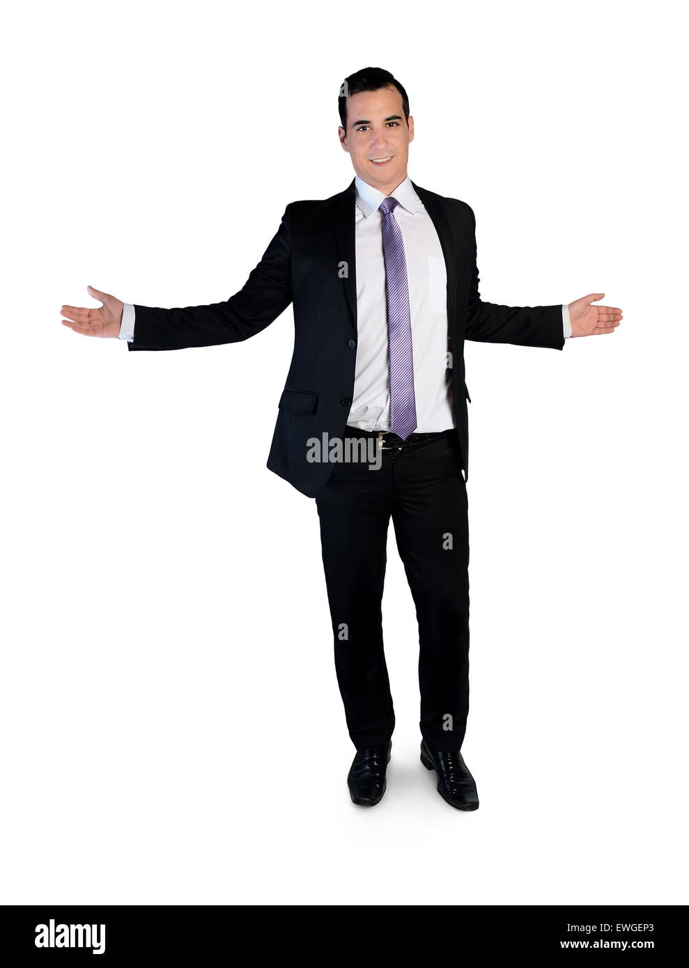 Isolated business man welcome gesture Stock Photo - Alamy