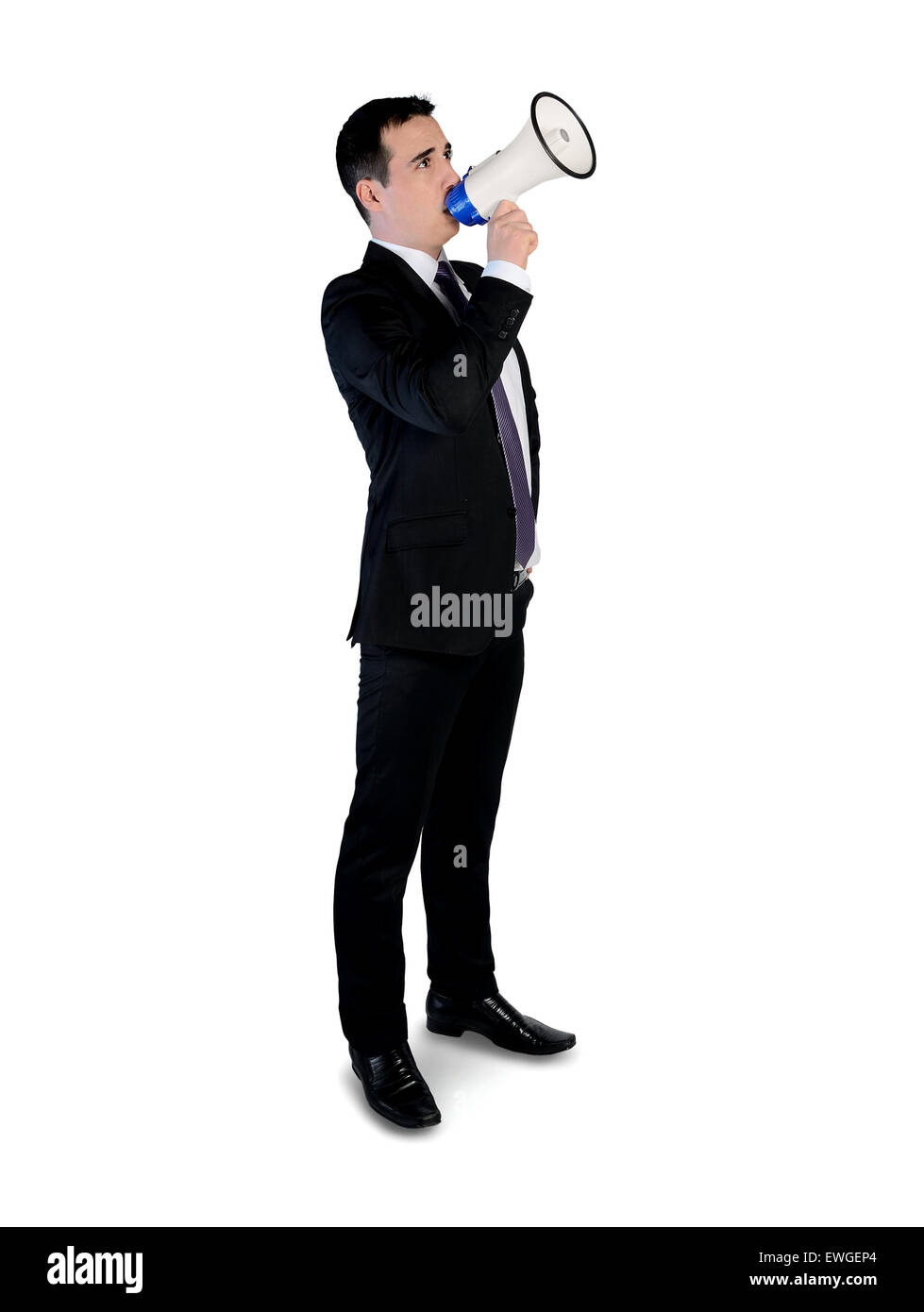 Isolated business man with loudspeaker Stock Photo - Alamy