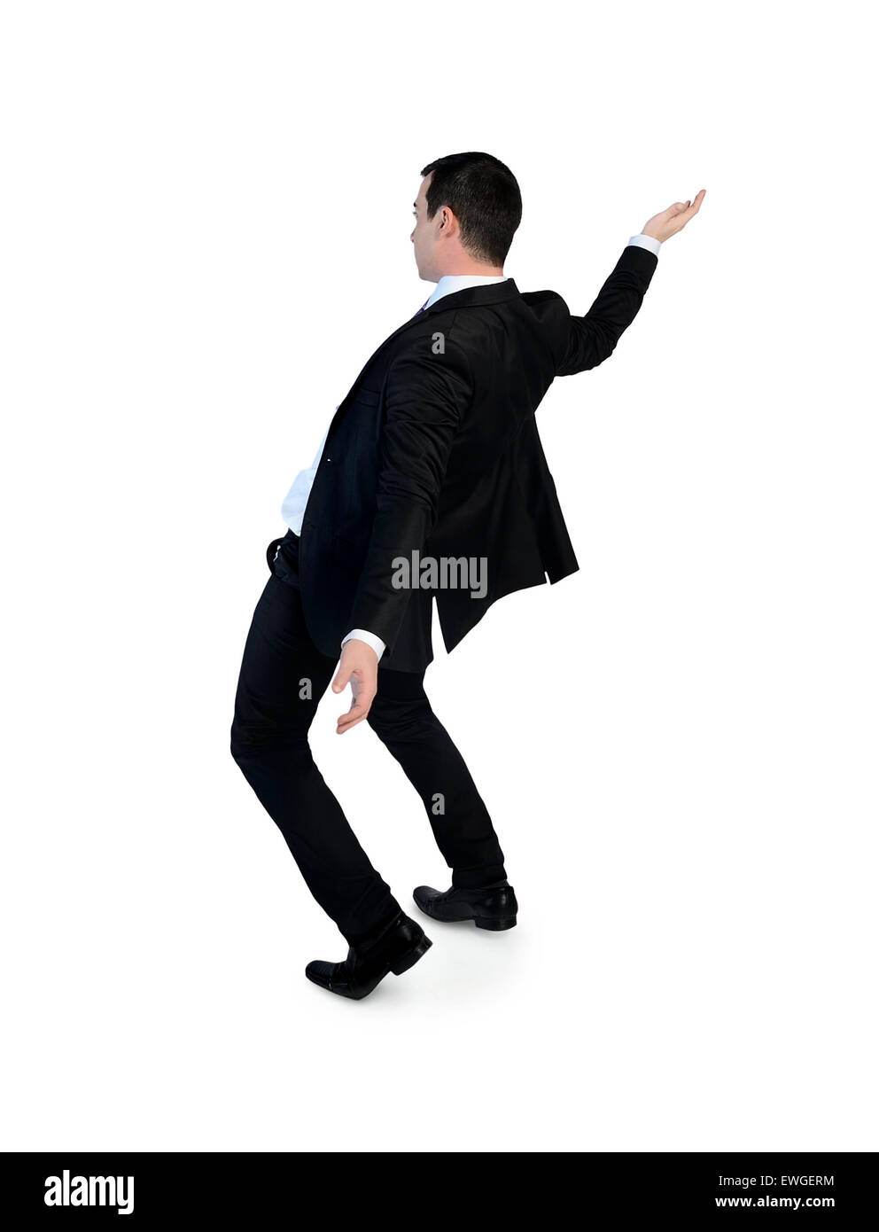 Isolated business man dodge position Stock Photo - Alamy