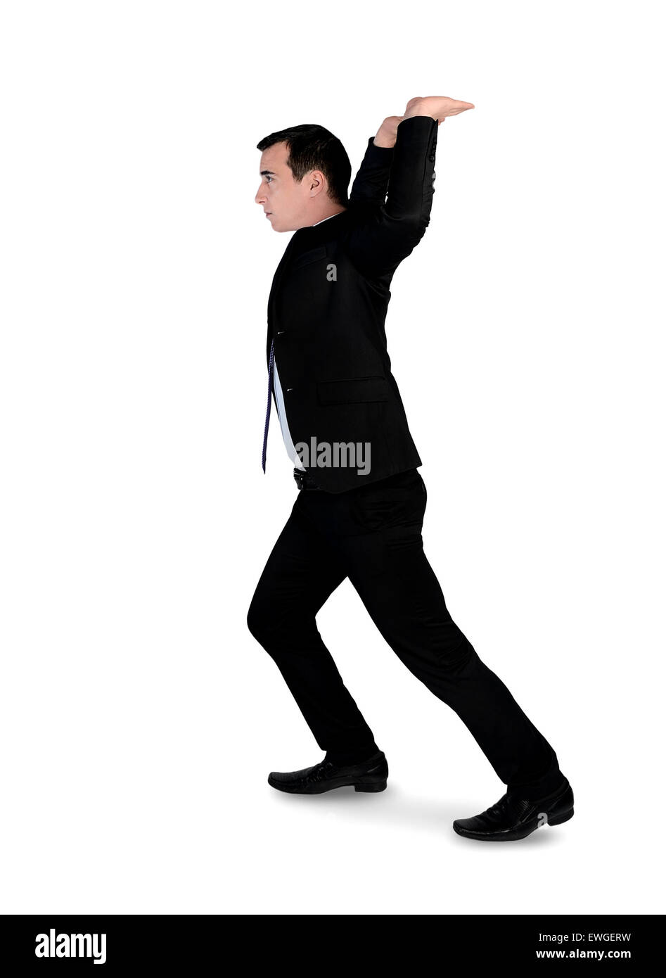 Isolated business man lift something Stock Photo - Alamy