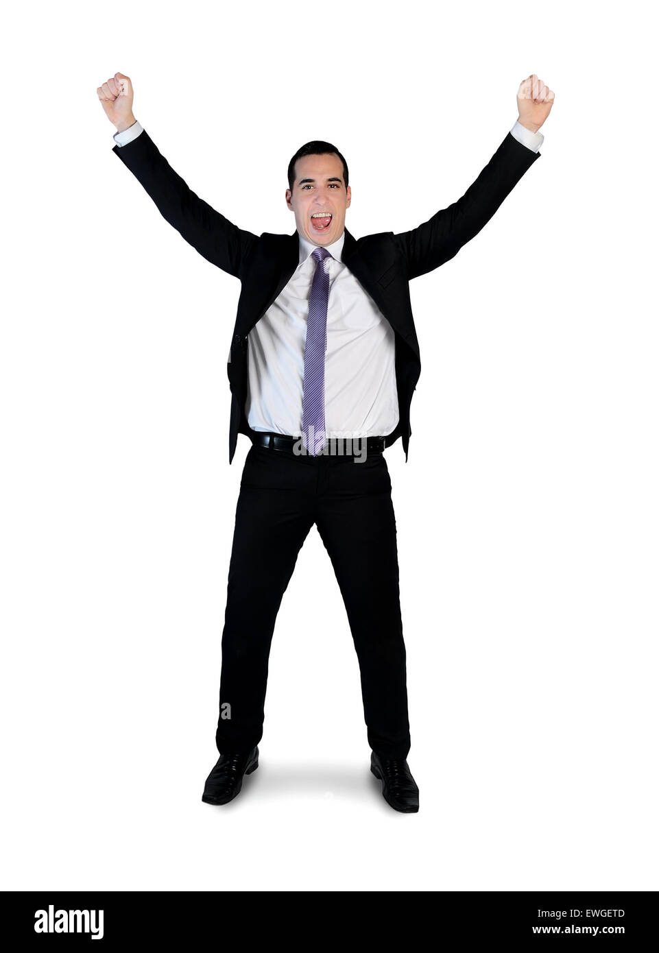 Isolated business man winner hands up Stock Photo - Alamy