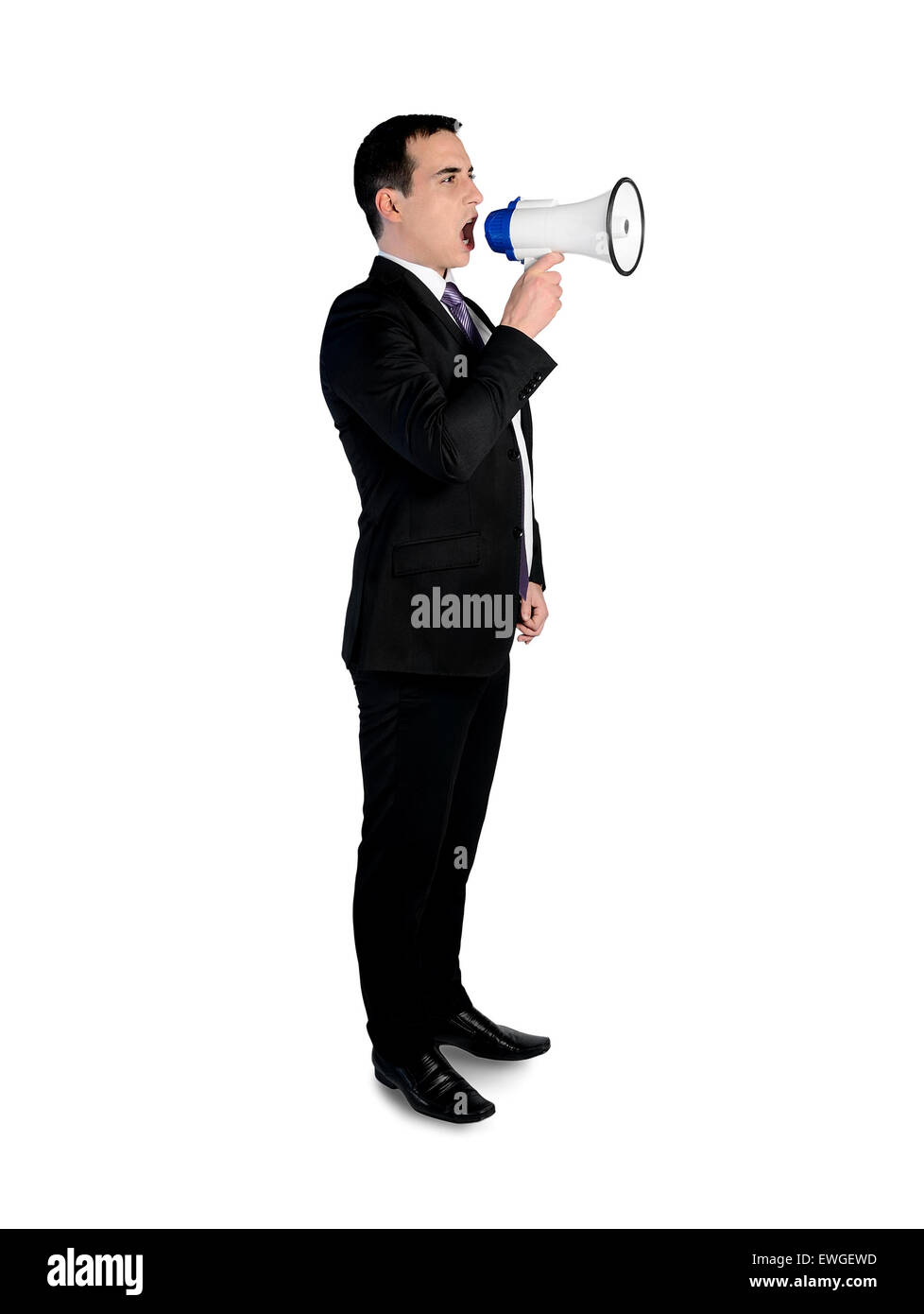 Isolated business man with loudspeaker Stock Photo - Alamy