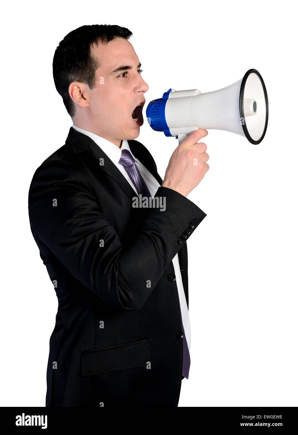 Isolated business man with loudspeaker Stock Photo - Alamy