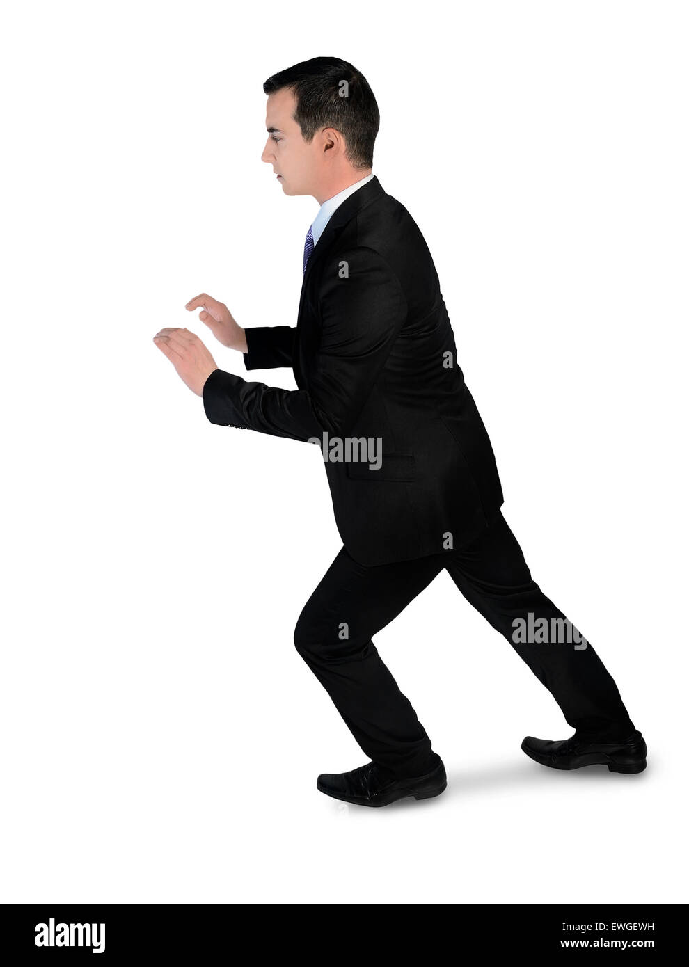Isolated business man push something Stock Photo - Alamy
