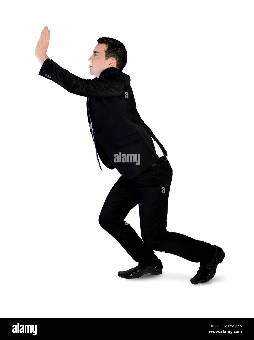 Isolated business man push something Stock Photo - Alamy