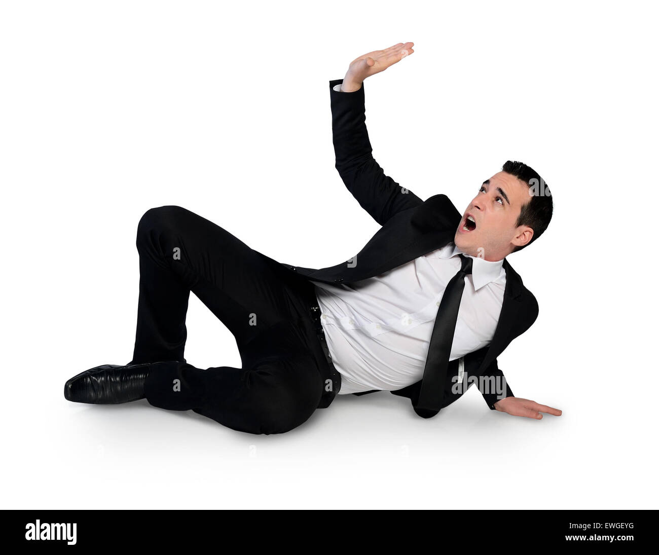 Isolated business man dodge something Stock Photo - Alamy