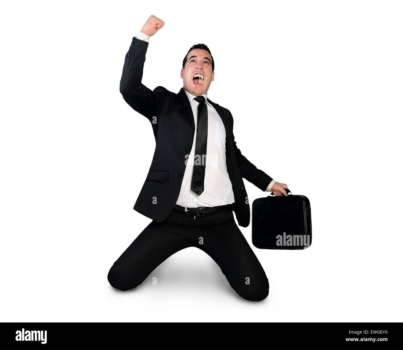Isolated business man winner hand up Stock Photo - Alamy