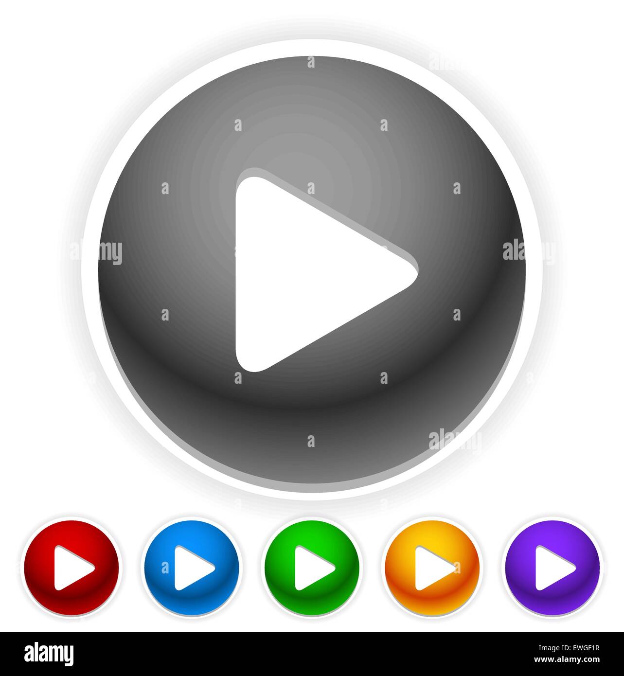 Round play button, play icon in 6 colors with shadow. Vector Stock ...